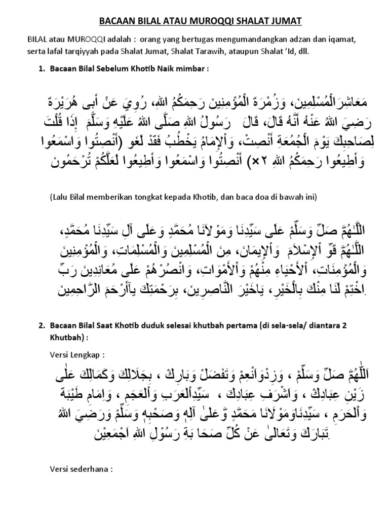 Bacaan Bilal Atau Muroqqi Shalat Jumat | PDF