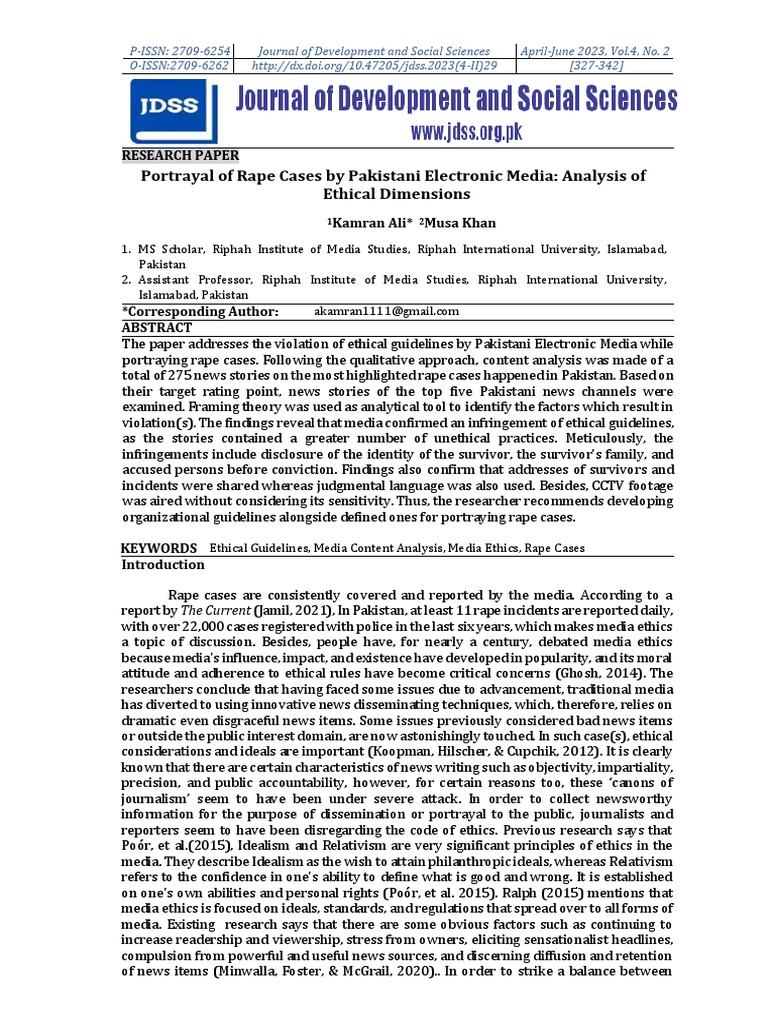 Portrayal of Rape Cases by Pakistani Electronic Media: Analysis of Ethical Dimensions | PDF ...