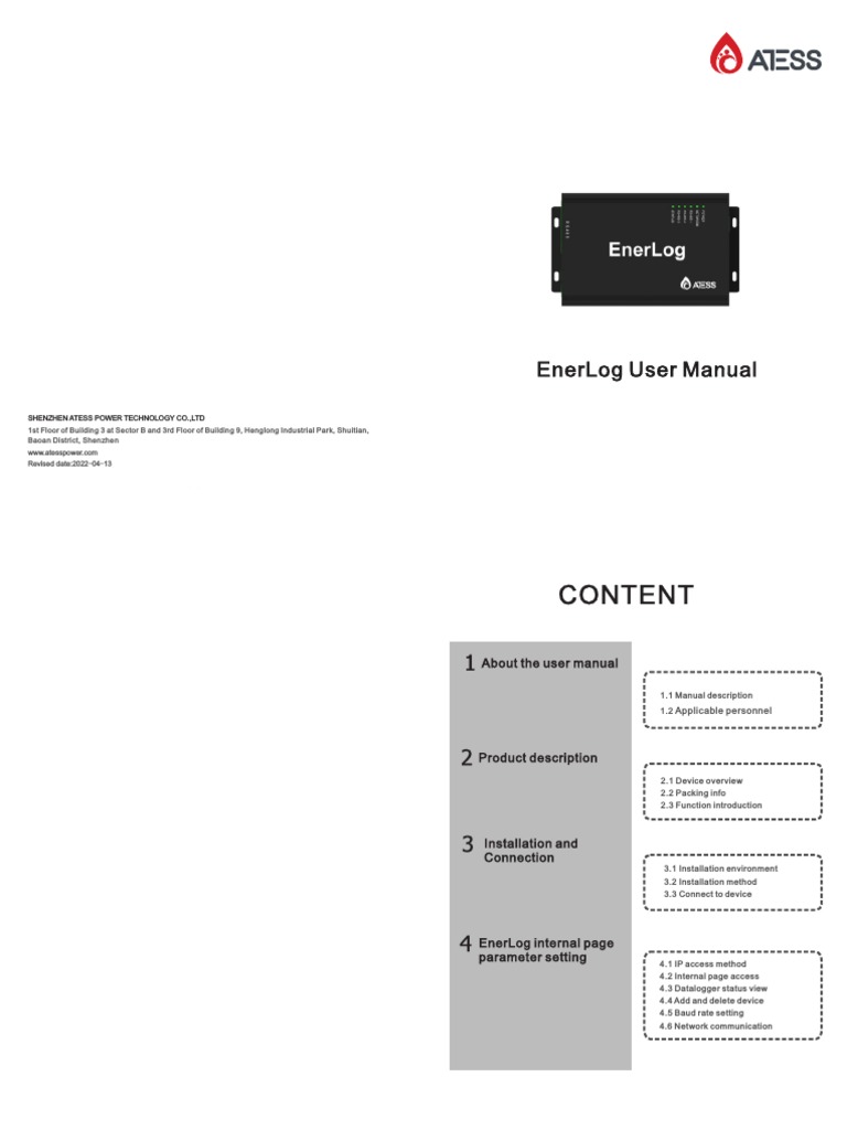 EnerLog User Manual 20220413 | PDF | Ip Address | Router (Computing)