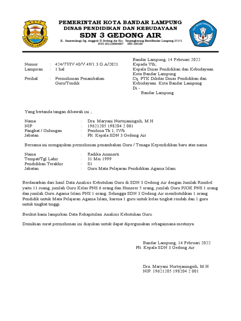 Surat Permohonan PTK | PDF