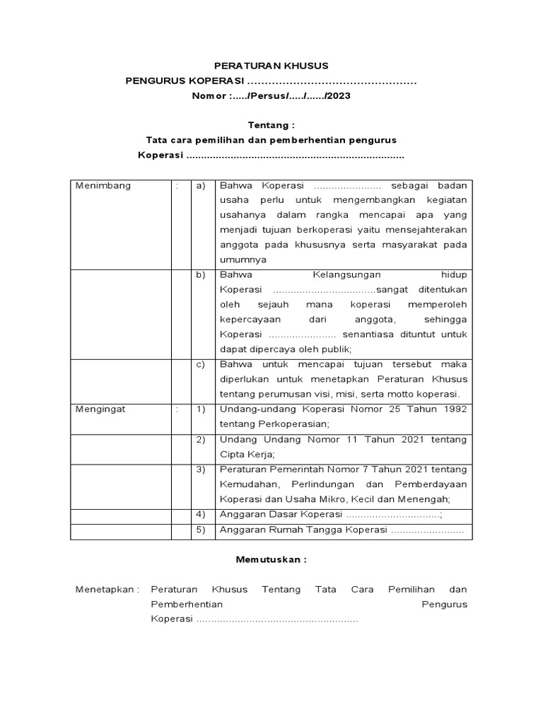 Persus Pemilihan Pemberhntian Pengurus (Draft) | PDF | Komputer