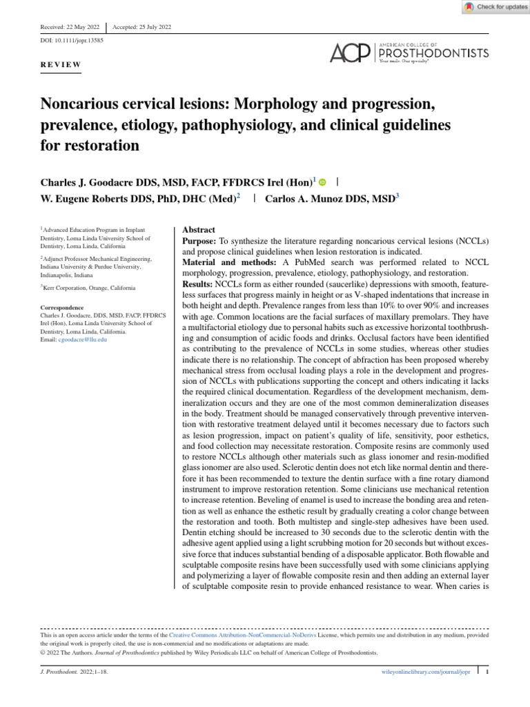 Noncarious Cervical Lesions Morphology and Progression | PDF | Dental ...