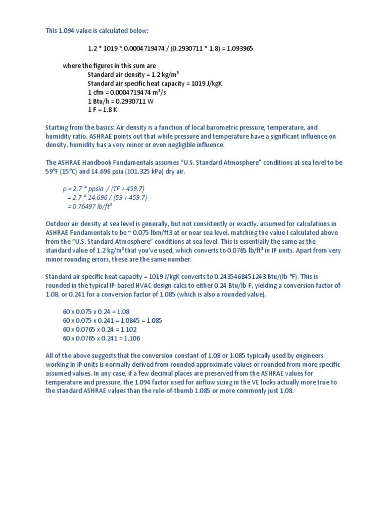 Air Density and Specific Heat Calculations | PDF