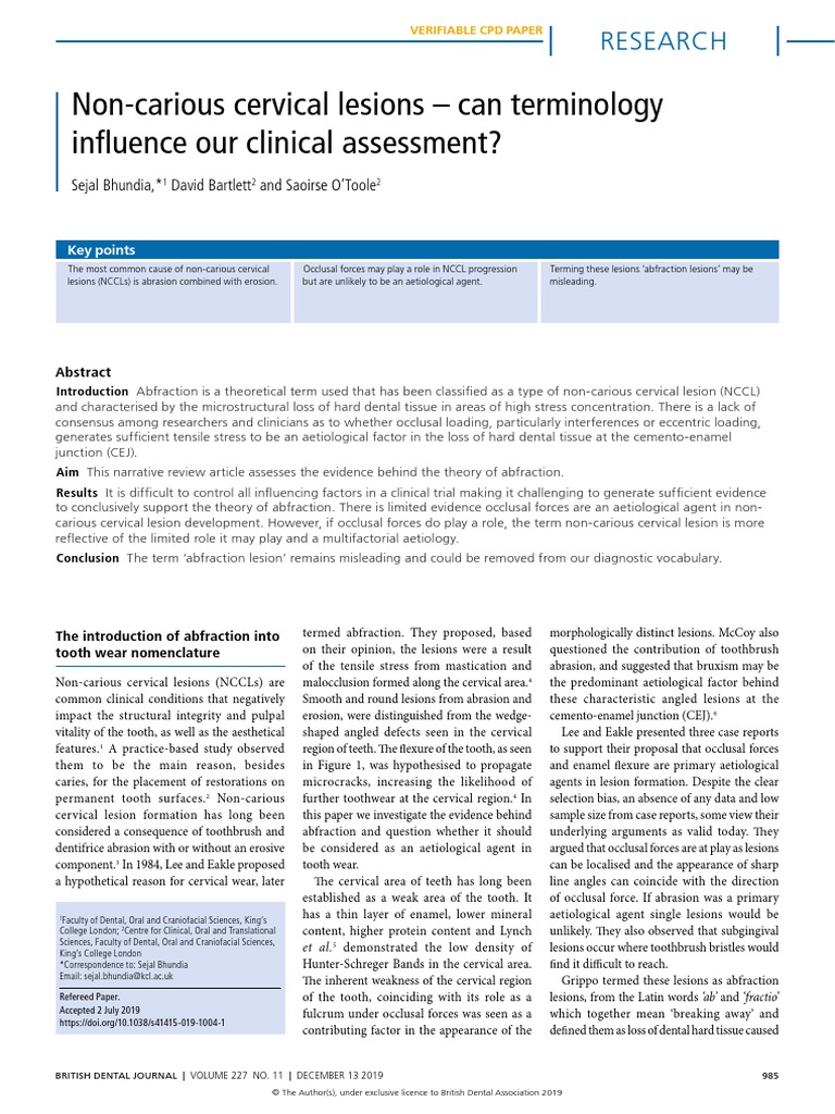 Non-Carious Cervical Lesions - Can Terminology | PDF | Mouth | Dentistry