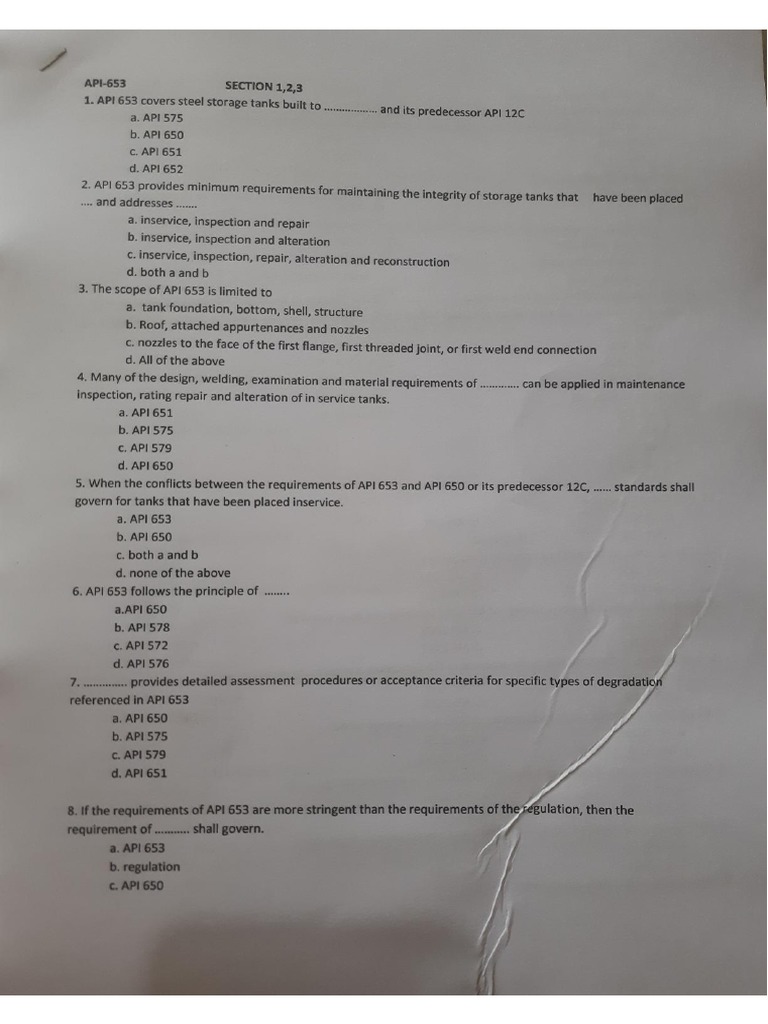 Chapter 1,2,3 API 653 Exam | PDF