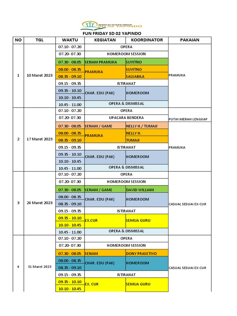 Fun Friday Activities Schedule 2023 Pdf