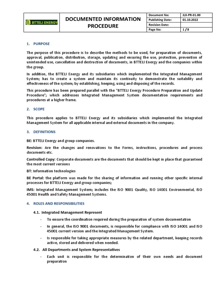 JLX-PR-01.00 Documented Information Procedure | PDF | Specification ...