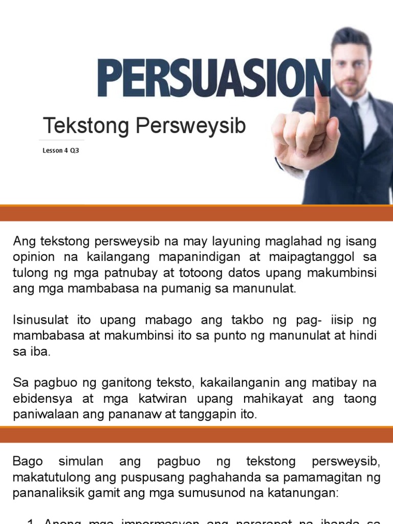 Q3 Lesson 4 Tekstong Persweysib | PDF