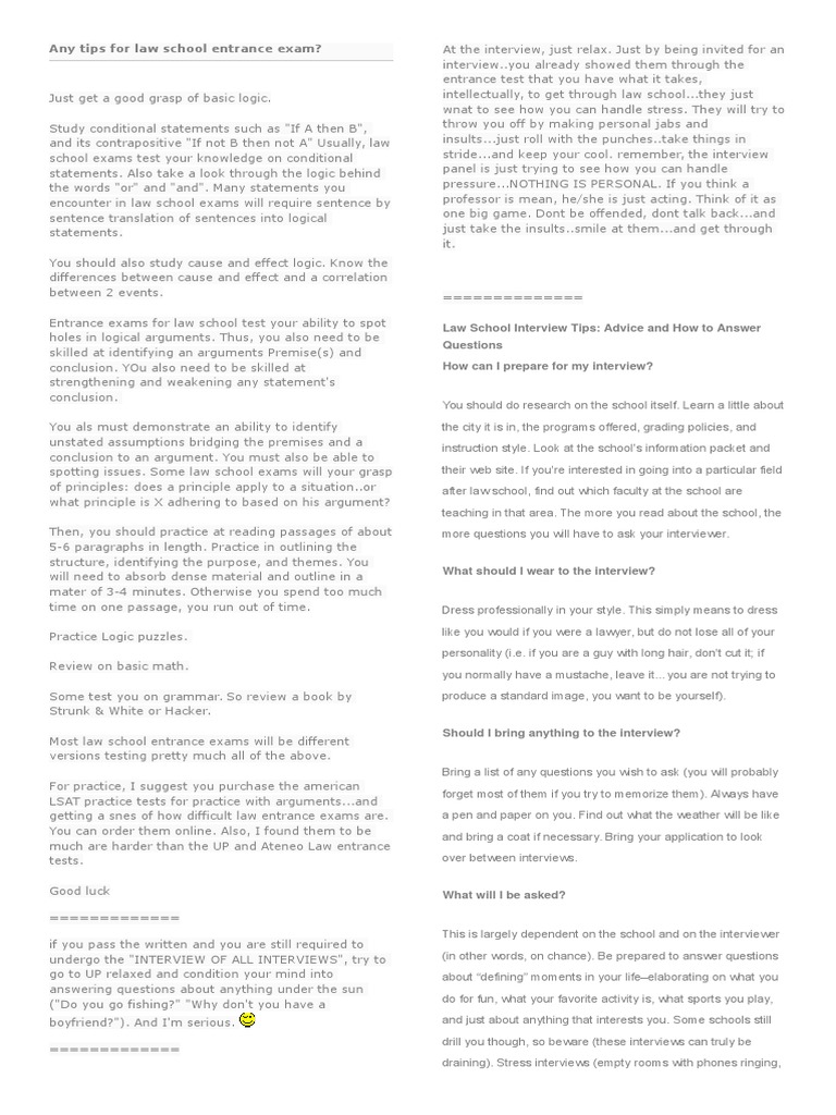 Law School Entrance Exam Preparation Tips | PDF | Logic | Argument