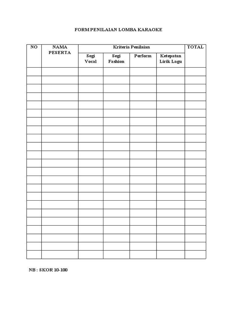 Form Penilaian Lomba Karaoke No Nama Pes | PDF