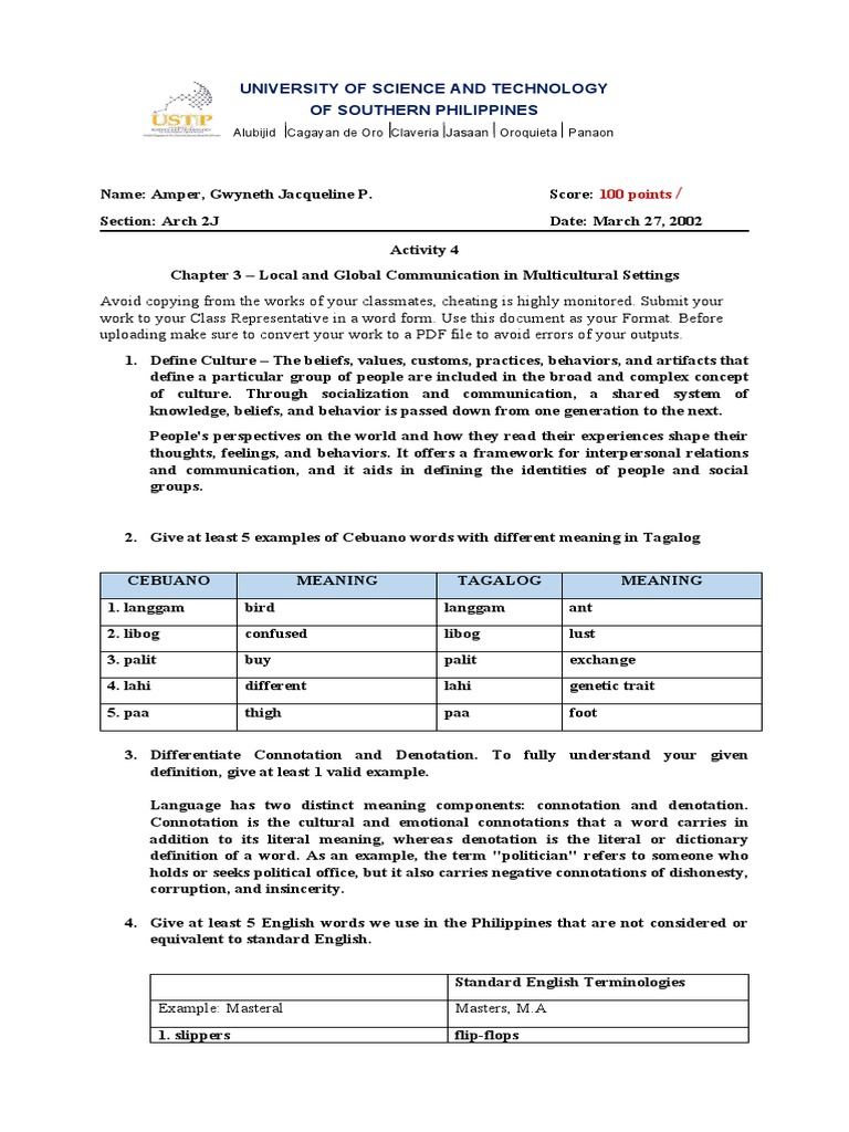 Chapter 3 Activity 4 | PDF | Psychology | Cognition