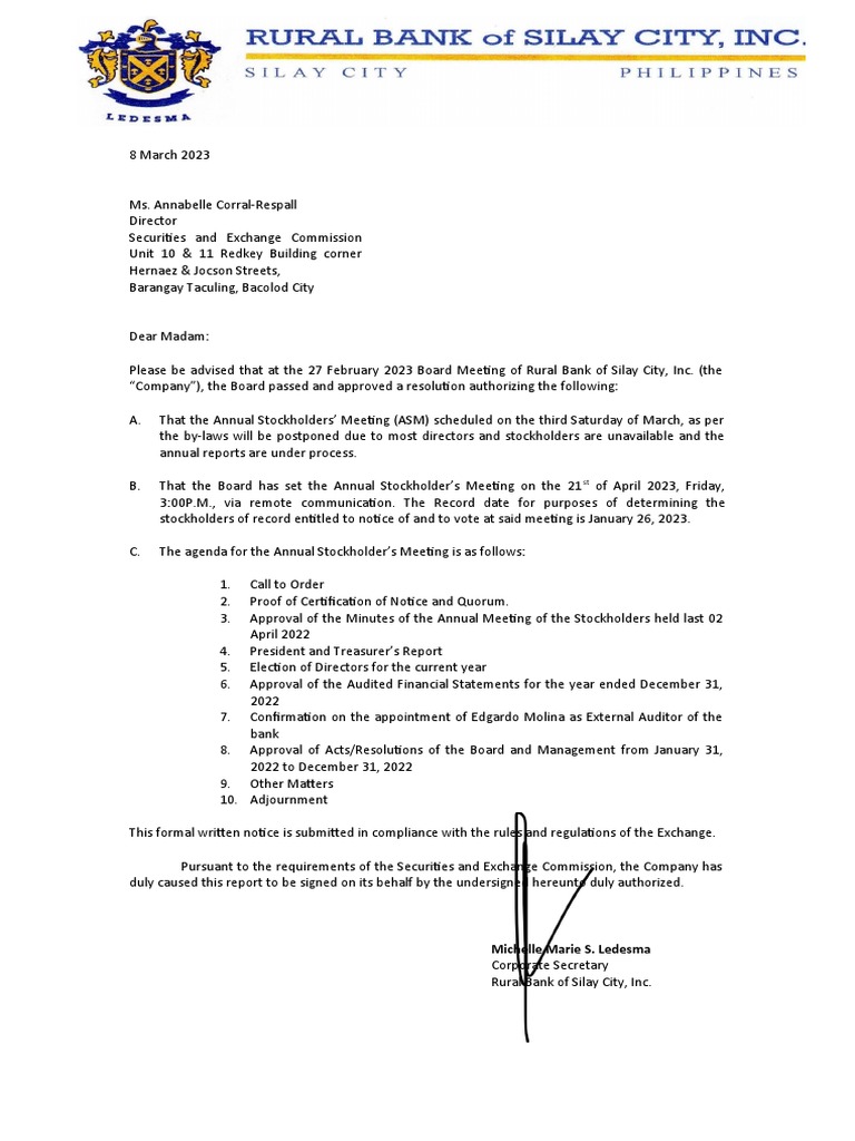 Notice of Postponement To Sec - 1 | PDF