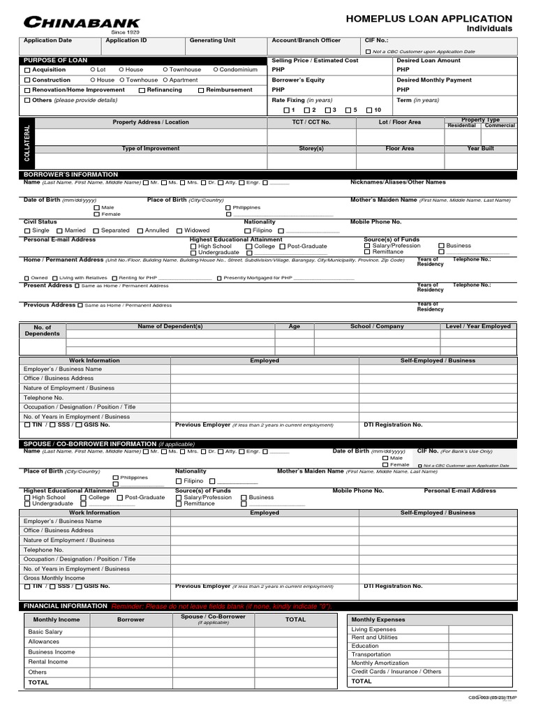 Hpl Application Individual Cbg 003 05 23 Tmp Pdf Banks Loans