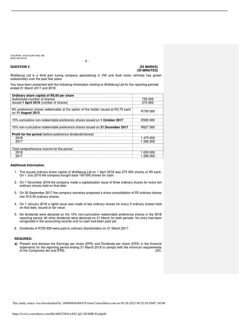 ASS2 Q2 2018 IIB Final PDF | PDF | Dividend | Preferred Stock