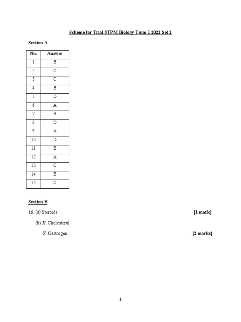 STPM Biology Exam Key 2022 | PDF | Photosynthesis | Diffusion