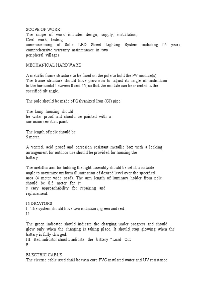 Scope of Work Street Light | PDF