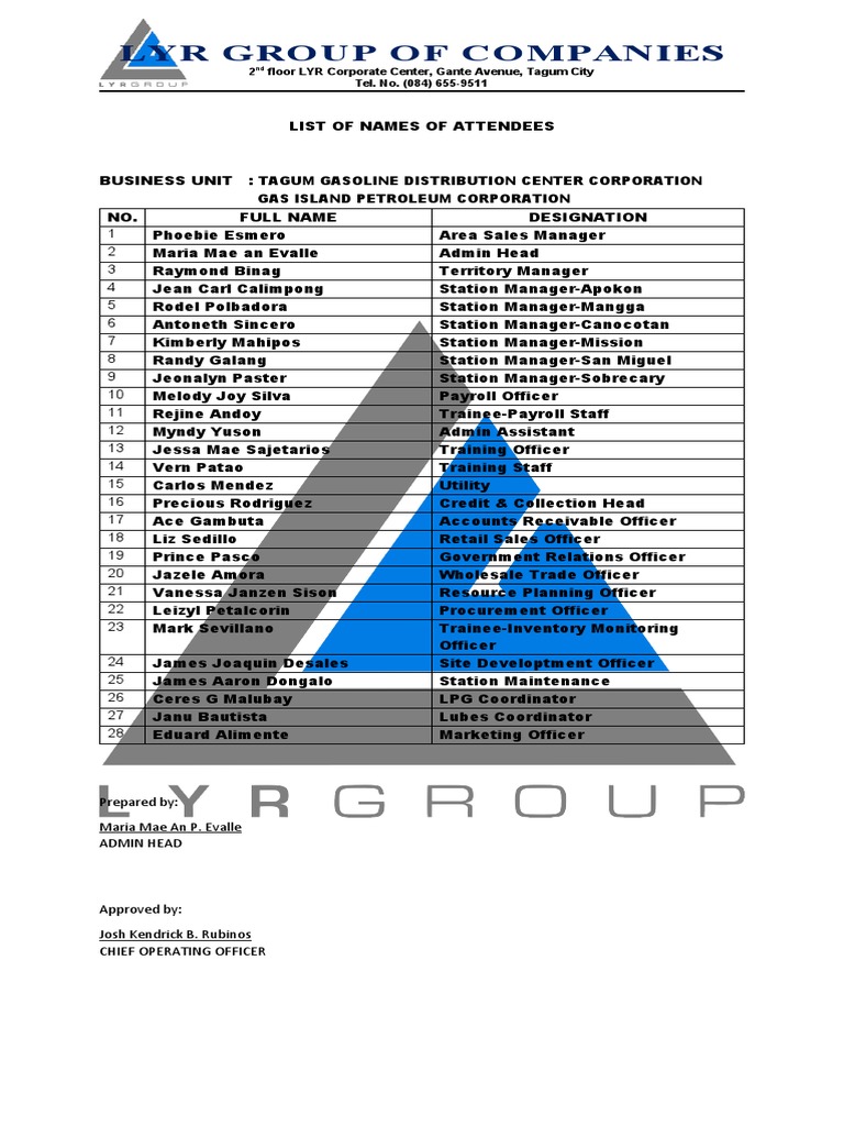 List of Names of Attendees | PDF | Business