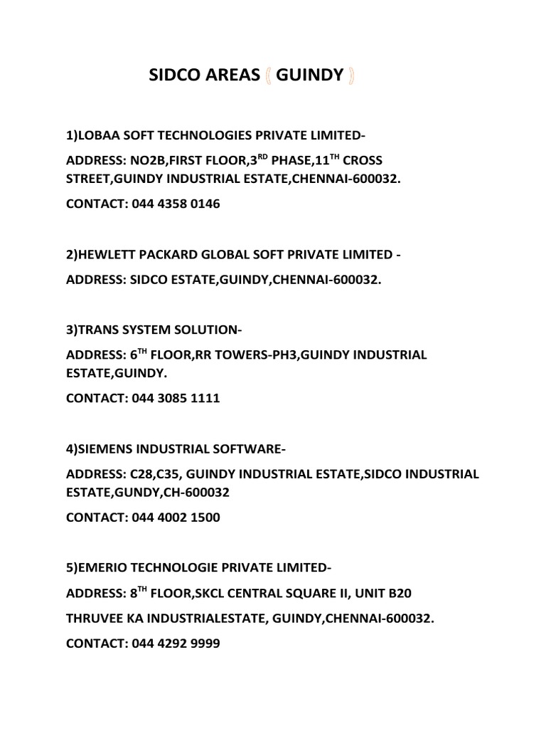 Sidco Areas (Guindy) | PDF