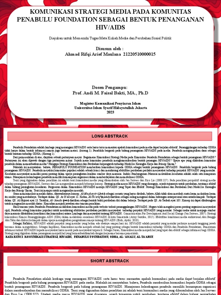KOMUNIKASI STRATEGI MEDIA PADA KOMUNITAS PENABULU FOUNDATION SEBAGAI BENTUK PENANGANAN HIV Fix | PDF
