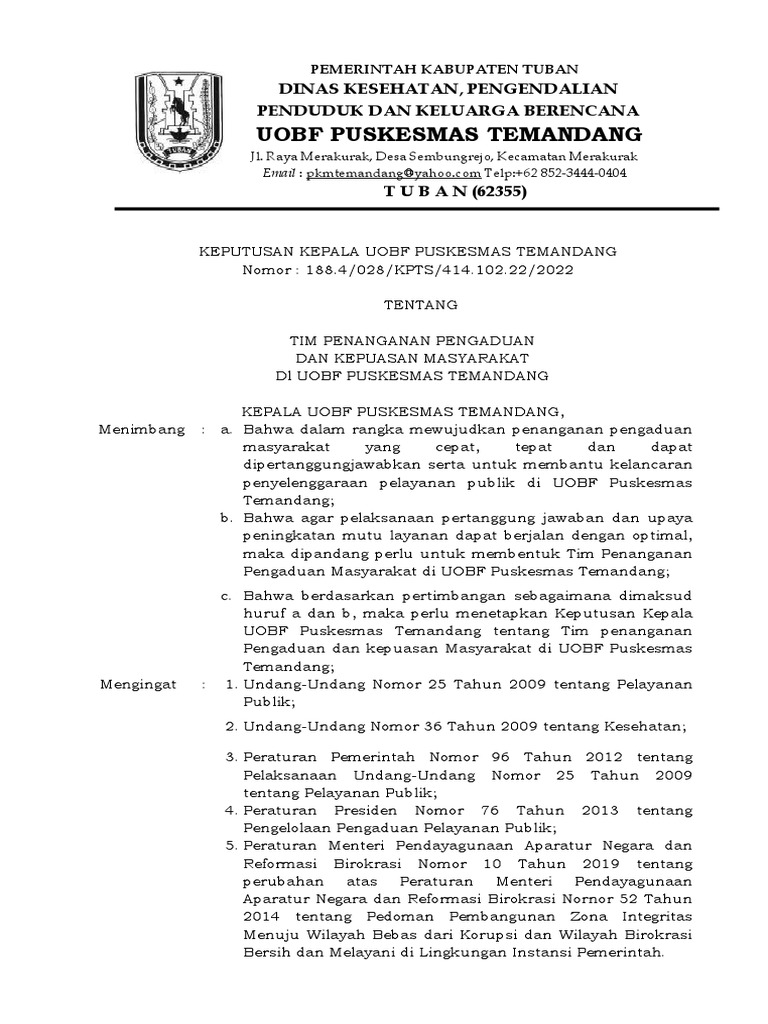 SK Tim Penanganan Pengaduan Masyarakat PDF | PDF