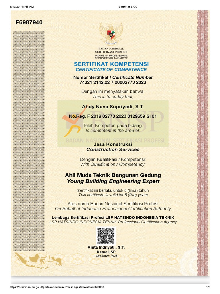 Sertifikat SKK | PDF