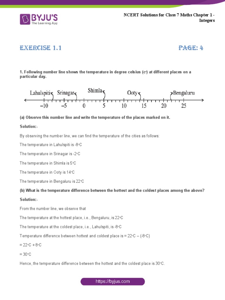 Ncert Solutions for Class 7 Maths 5may Chapter 1 Integers | PDF ...