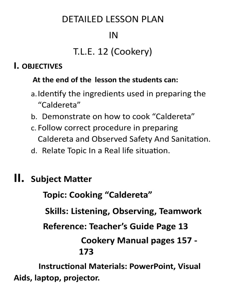 detailed-lesson-plan-in-cookery | PDF | Lesson Plan | Chili Pepper