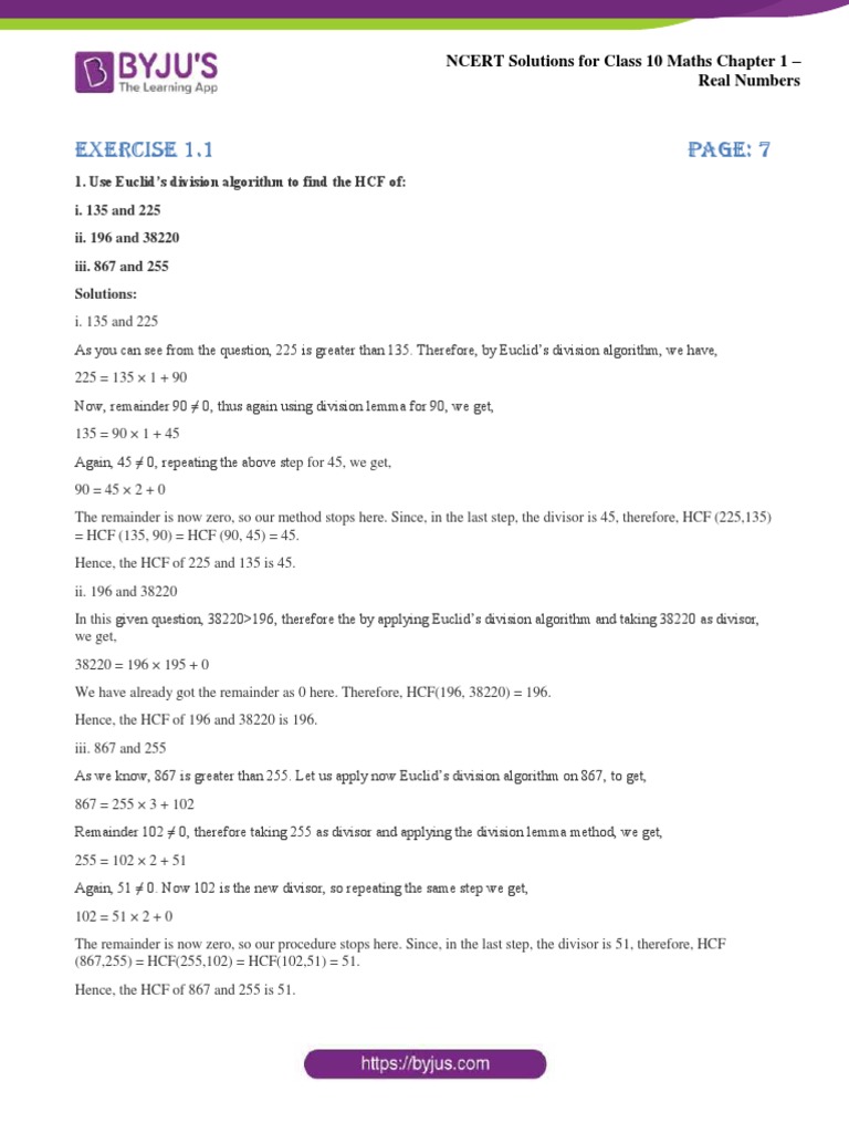 NCERT Solutions For Class 10 Maths Chapter 1 Real Numbers | PDF | Numbers | Rational Number