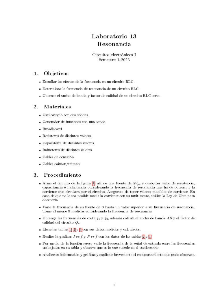 Lab13 - Resonancia | PDF | Resonancia | Red eléctrica