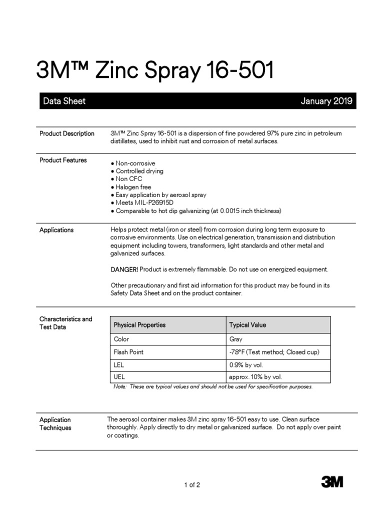 3M - Zinc Spray 16-501 - Data Sheet - 78-8125-9796-7-B | PDF ...