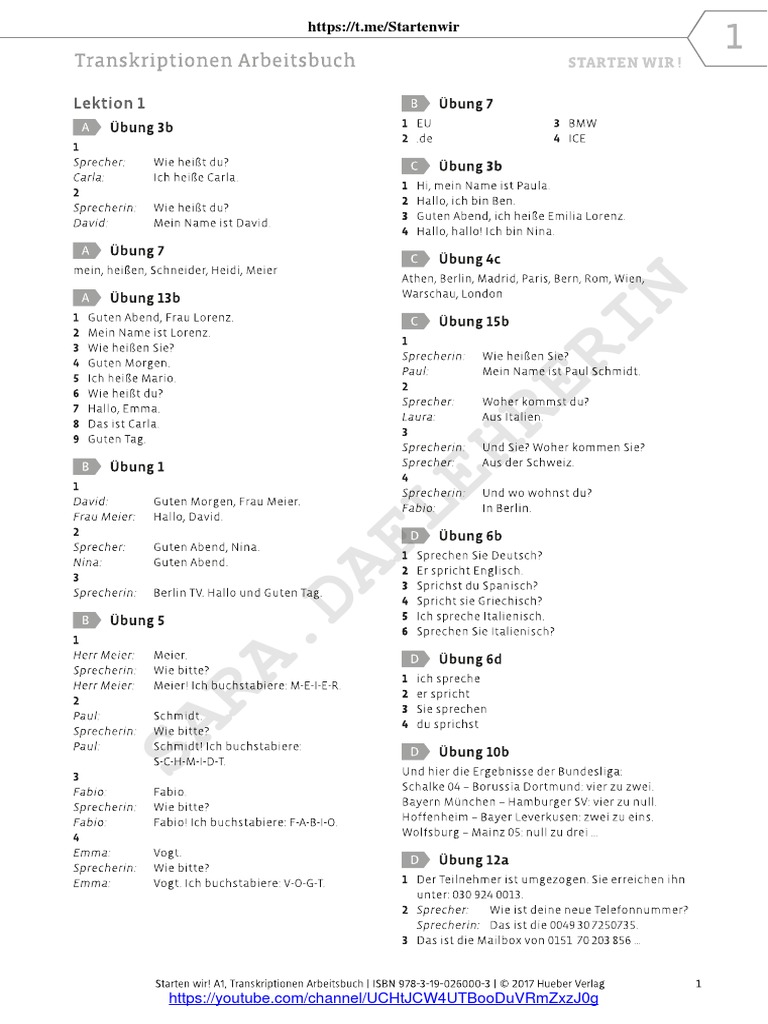 Starten Wir A1 Transkriptionen_AB (@Startenwir) | PDF