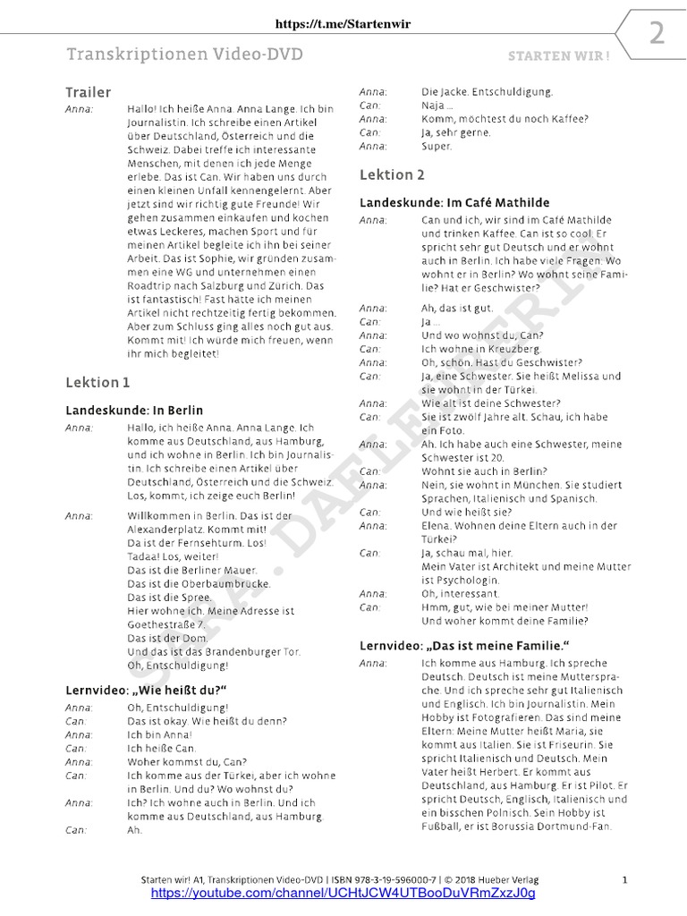 Starten Wir A1 Transkriptionen - Videos (@startenwir) | PDF