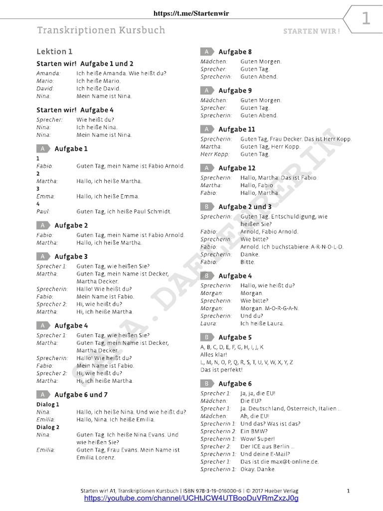 Starten Wir A1 Transkriptionen - KB (@startenwir) | PDF
