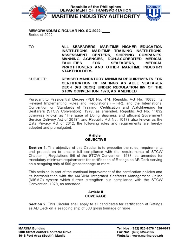 PROPOSED STCW CIRCULAR AB Deck | PDF