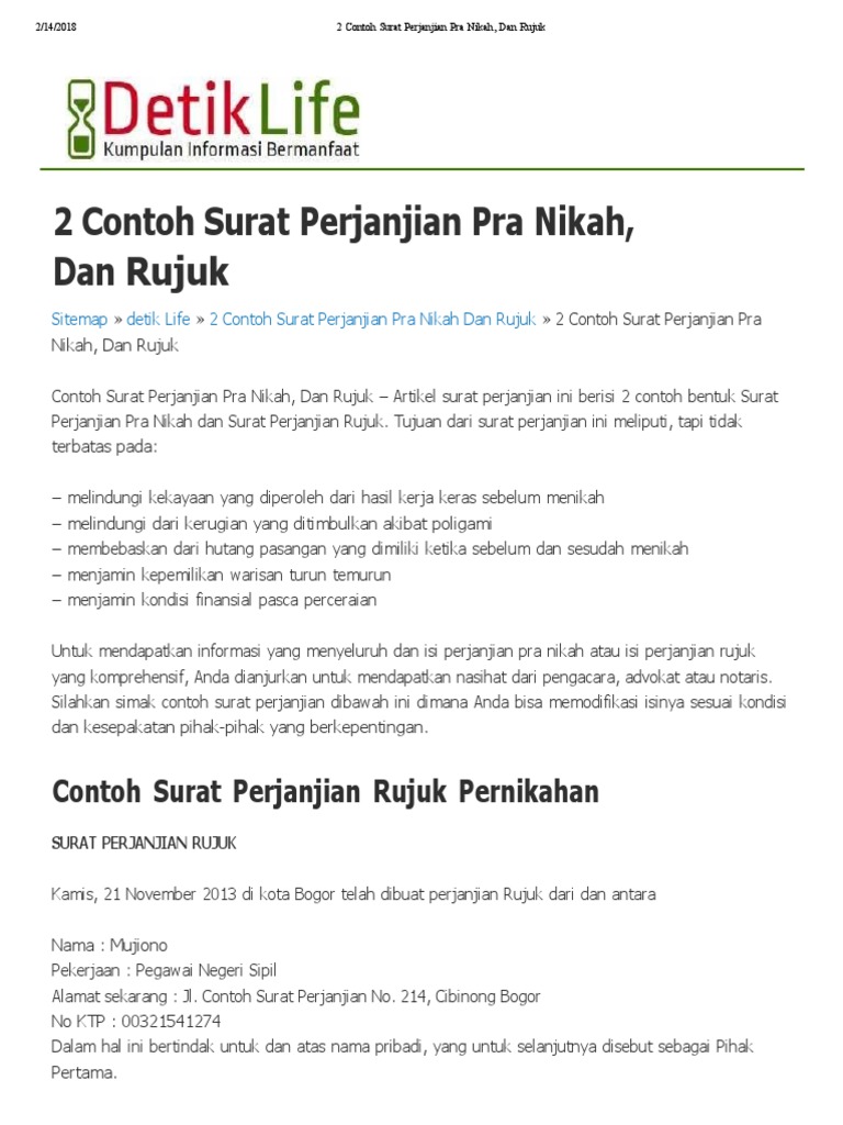 Contoh Surat Perjanjian Pra Nikah | PDF