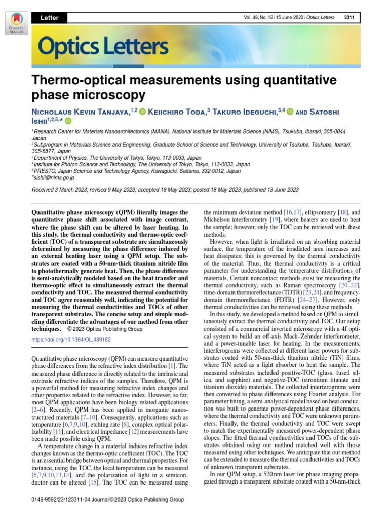Ol 48 3311 Tanjaya Thermo Optical Measurements Using Quantitative Phase Micros | PDF ...
