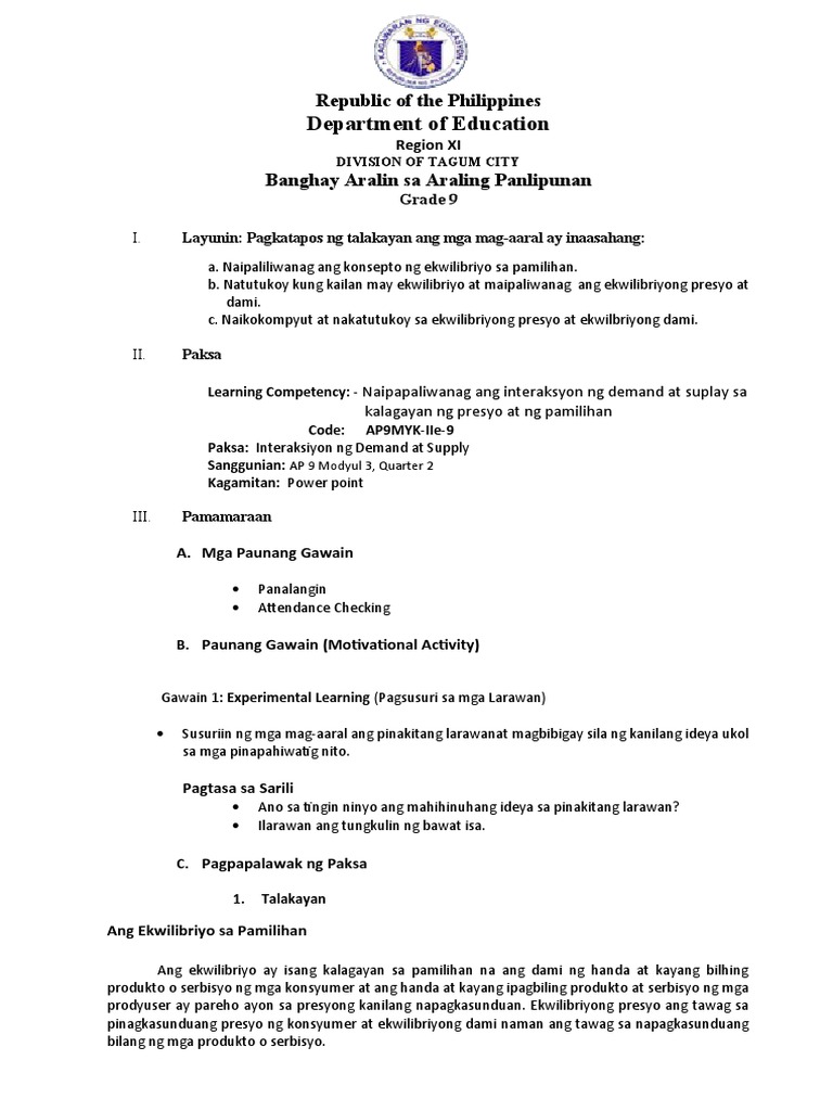 Lesson Plan Sample in AP | PDF