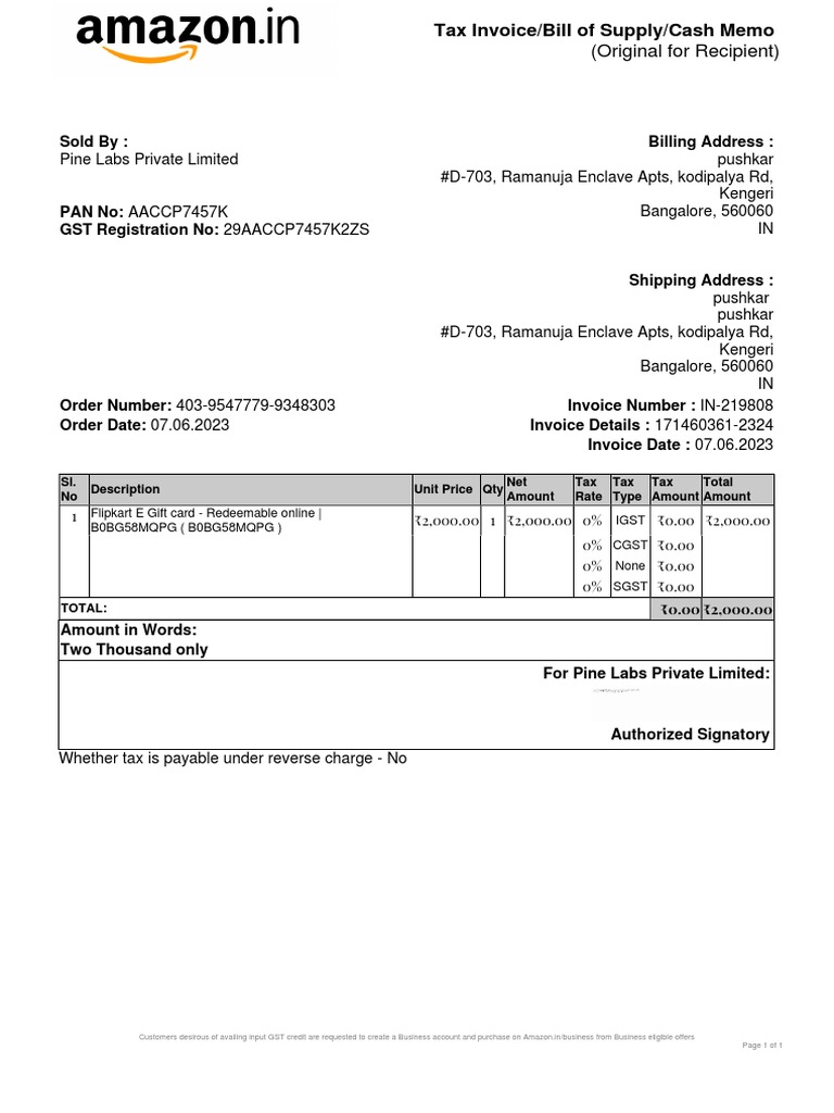 Amazon 2000 in Voice | PDF | Invoice | Money