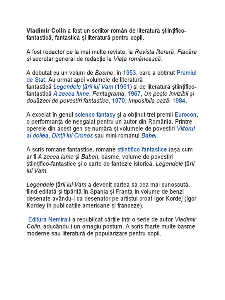 Informatii Vladimir Colin | PDF