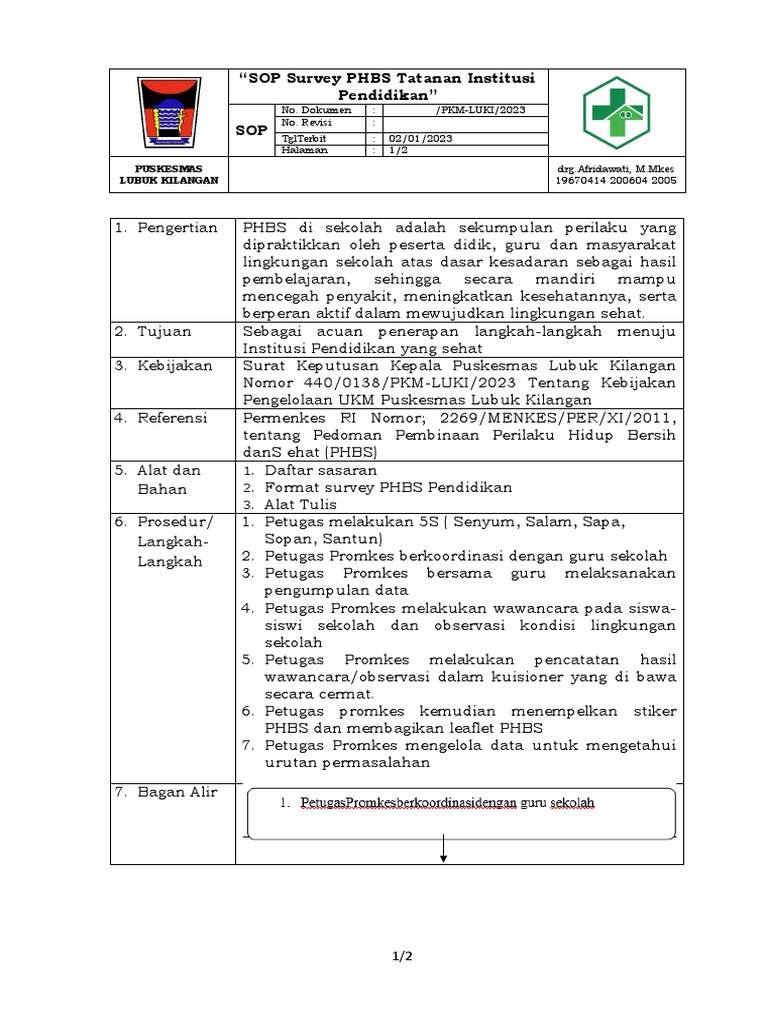 SOP Survey PHBS Tatanan Institusi Pendidikan | PDF