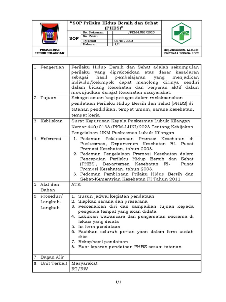 Sop PHBS | PDF | Pengembangan Diri | Kesehatan Holistik