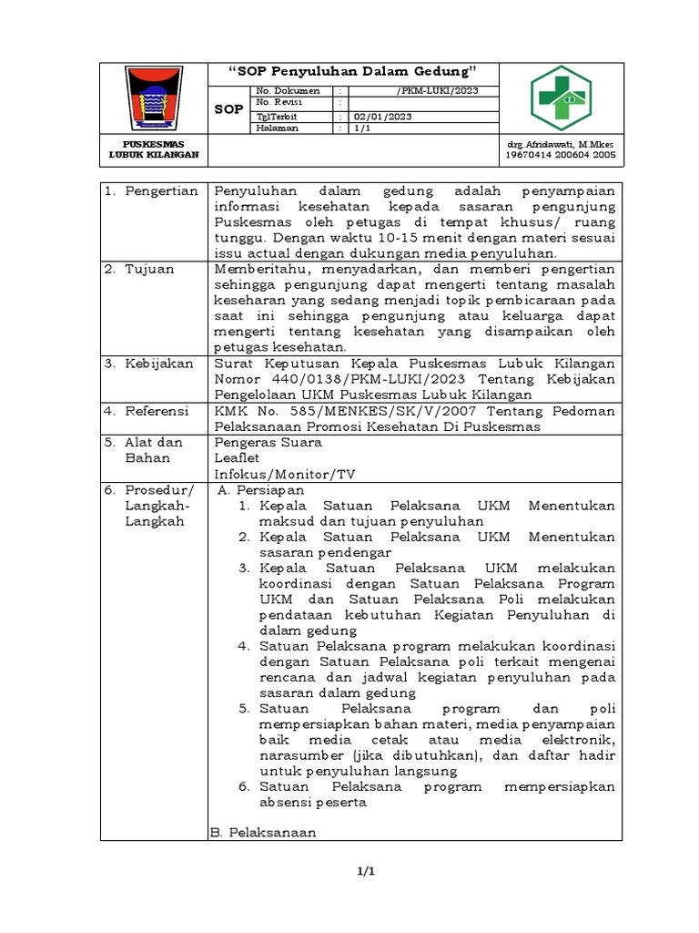 SOP Penyuluhan Dalam Gedung | PDF