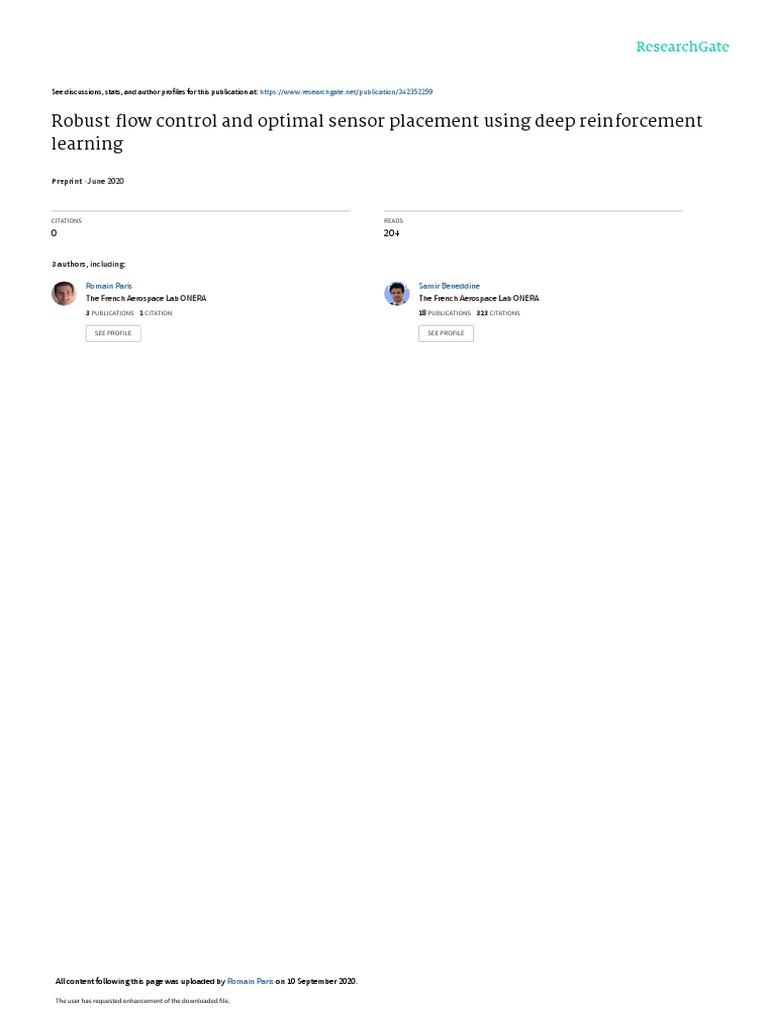 Robust Flow Control and Optimal Sensor Placement Using Deep Reinforcement Learning | PDF | Fluid ...