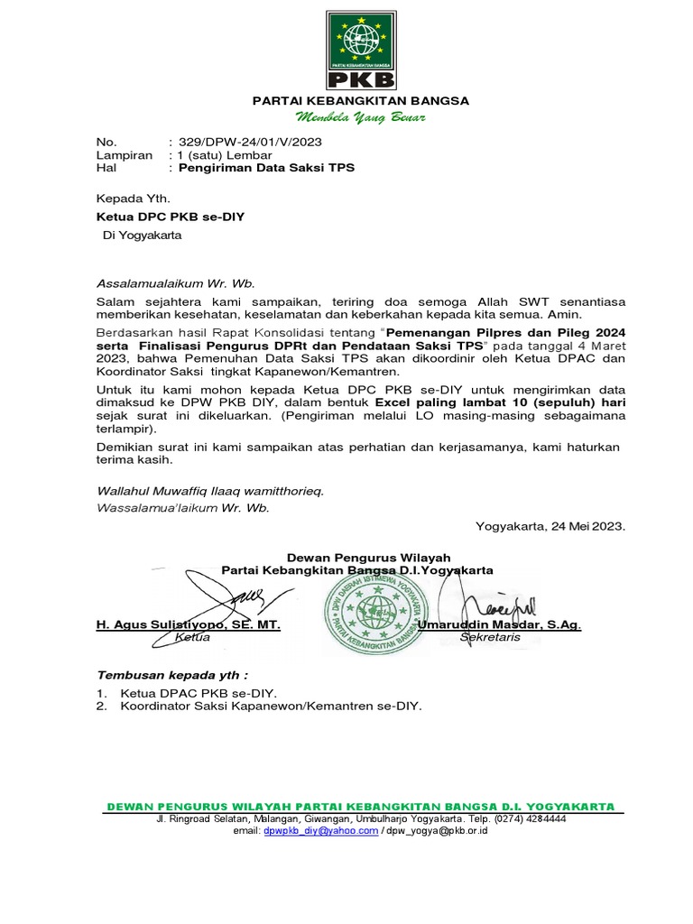 Permohonan Pengiriman Data Saksi Ke DPC | PDF