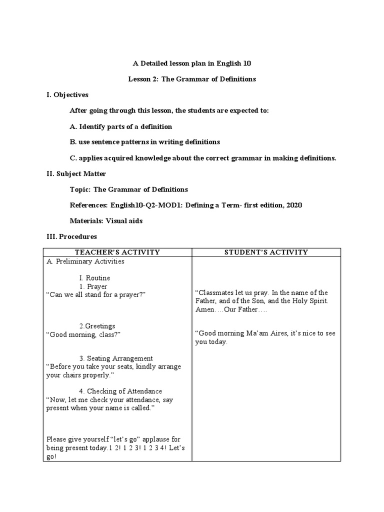 A Detailed Lesson Plan in English 10 AJPT | PDF | Pronoun | Clause