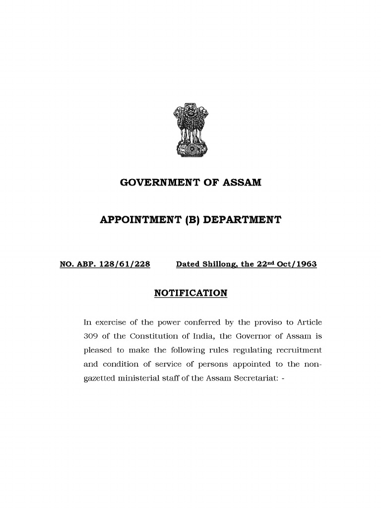 The Assam Secretariat Subordinate Service Rules, 1963 - 0 - 1 | PDF
