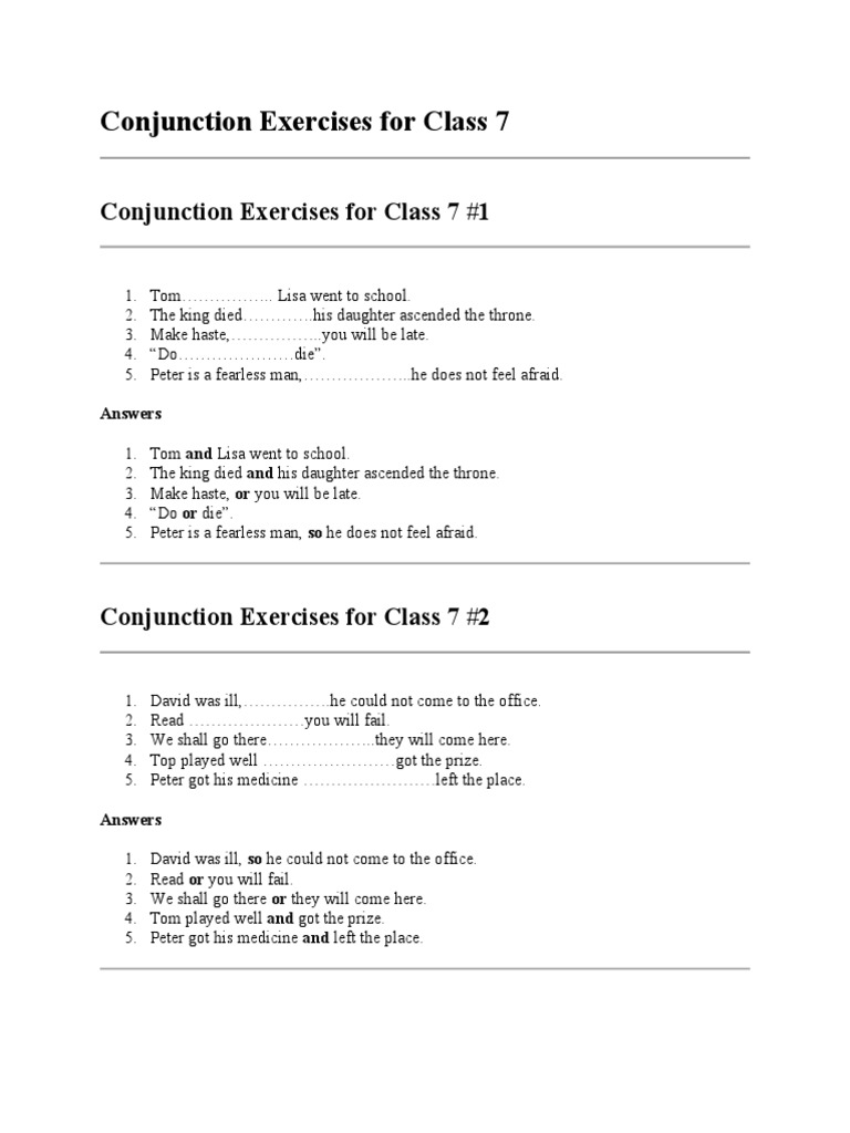 Conjunction Exercise 2 | PDF | Linguistics | Grammar Conjunction Exercise 2 | PDF | Linguistics | Grammar