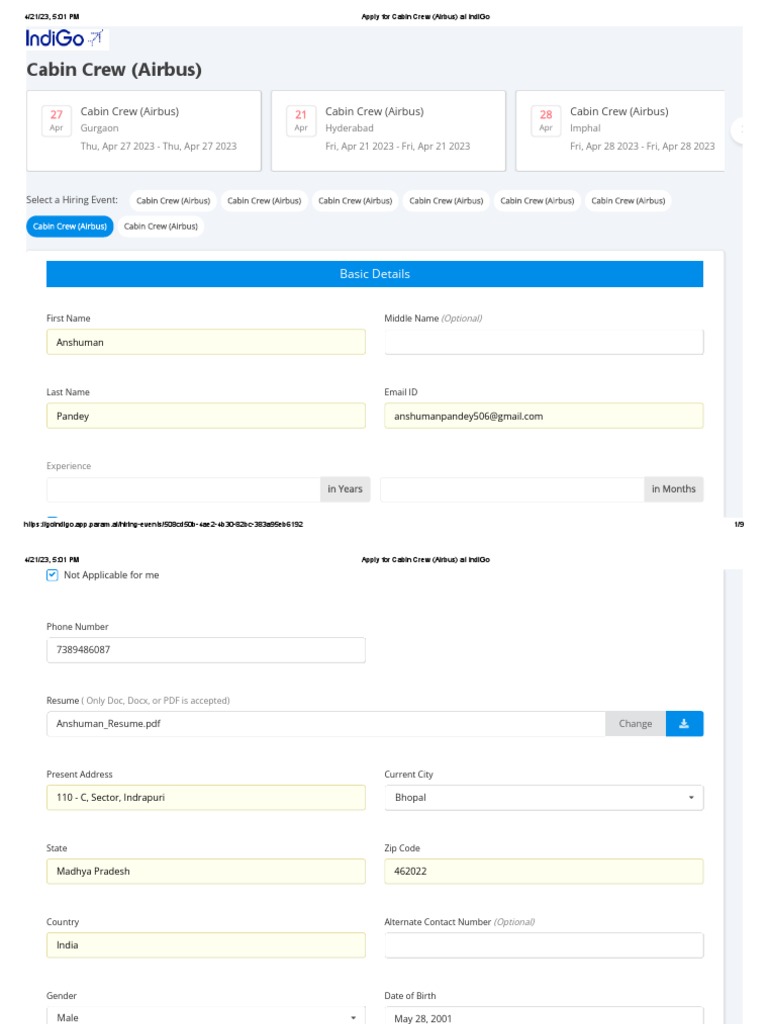 Apply For Cabin Crew (Airbus) at IndiGo | PDF