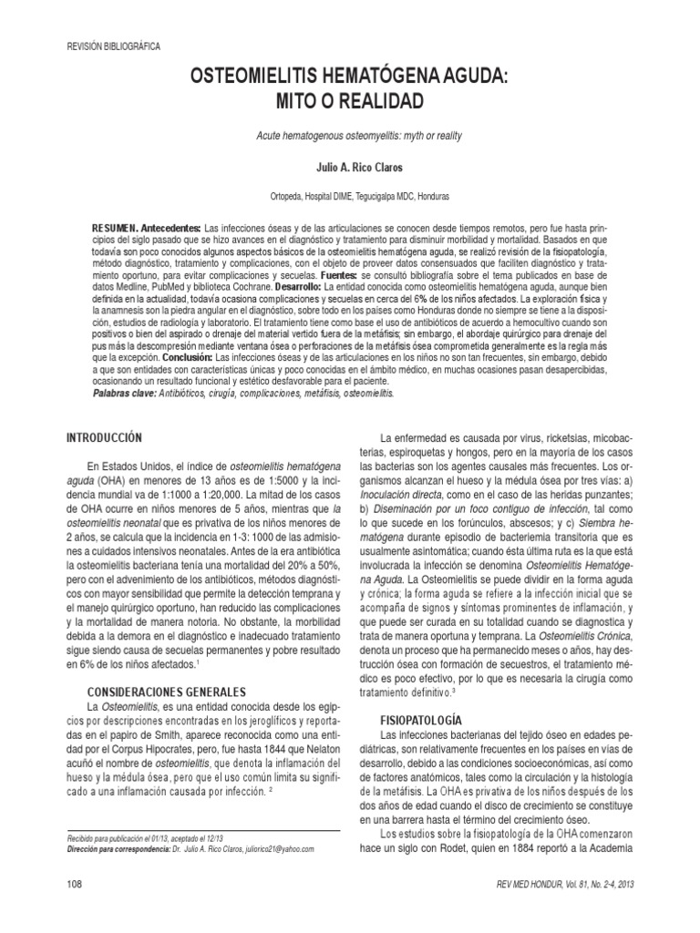 Osteomilitis Hematogena Aguda | PDF | Hueso | Medicina CLINICA