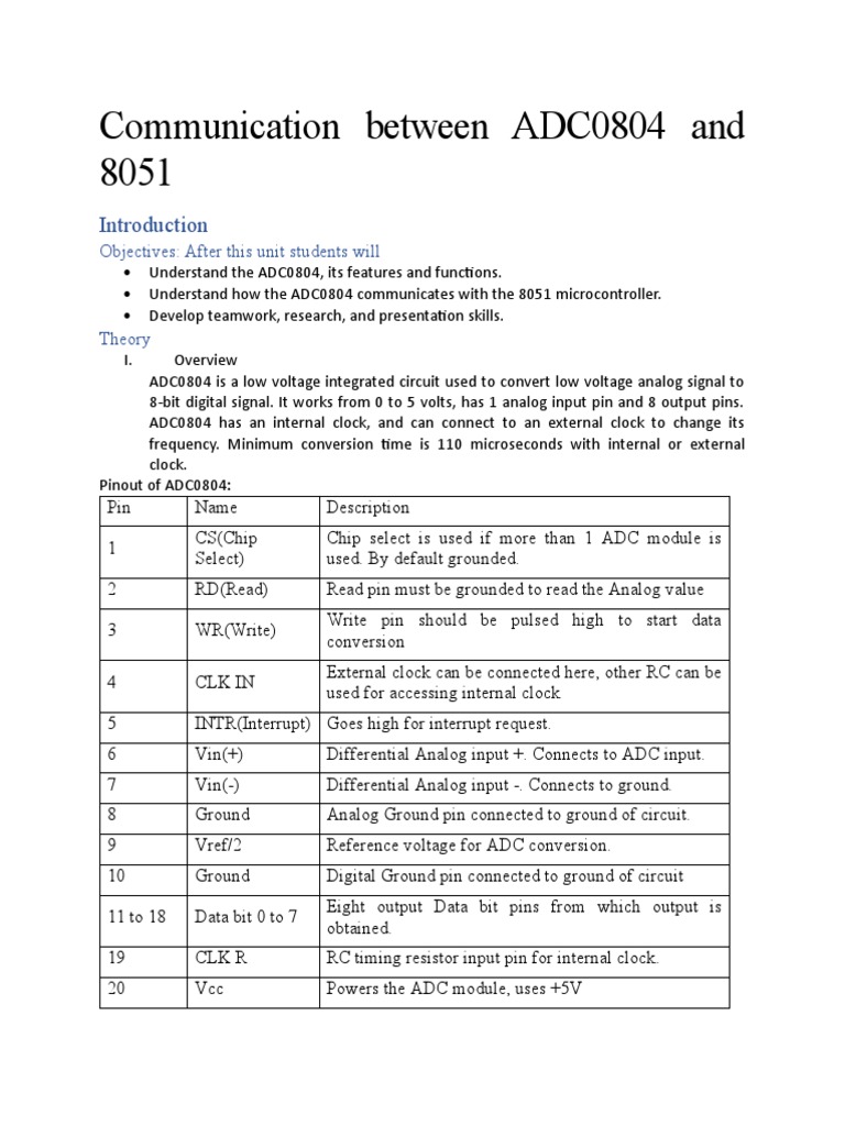 Communication between ADC0804 and 8051 | PDF